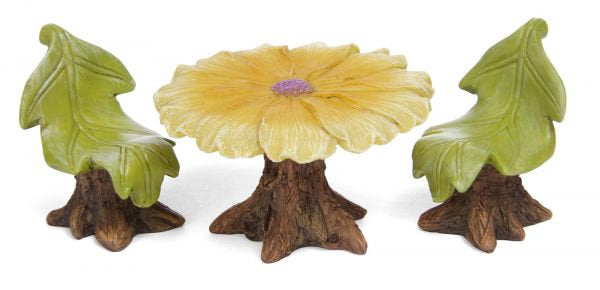 Miniature Yellow Daisy Table and leaf chairs for fairies