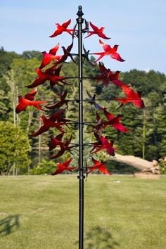 Red Cardinals in Flight Kinetic Wind Spinner Garden Art Sculpture