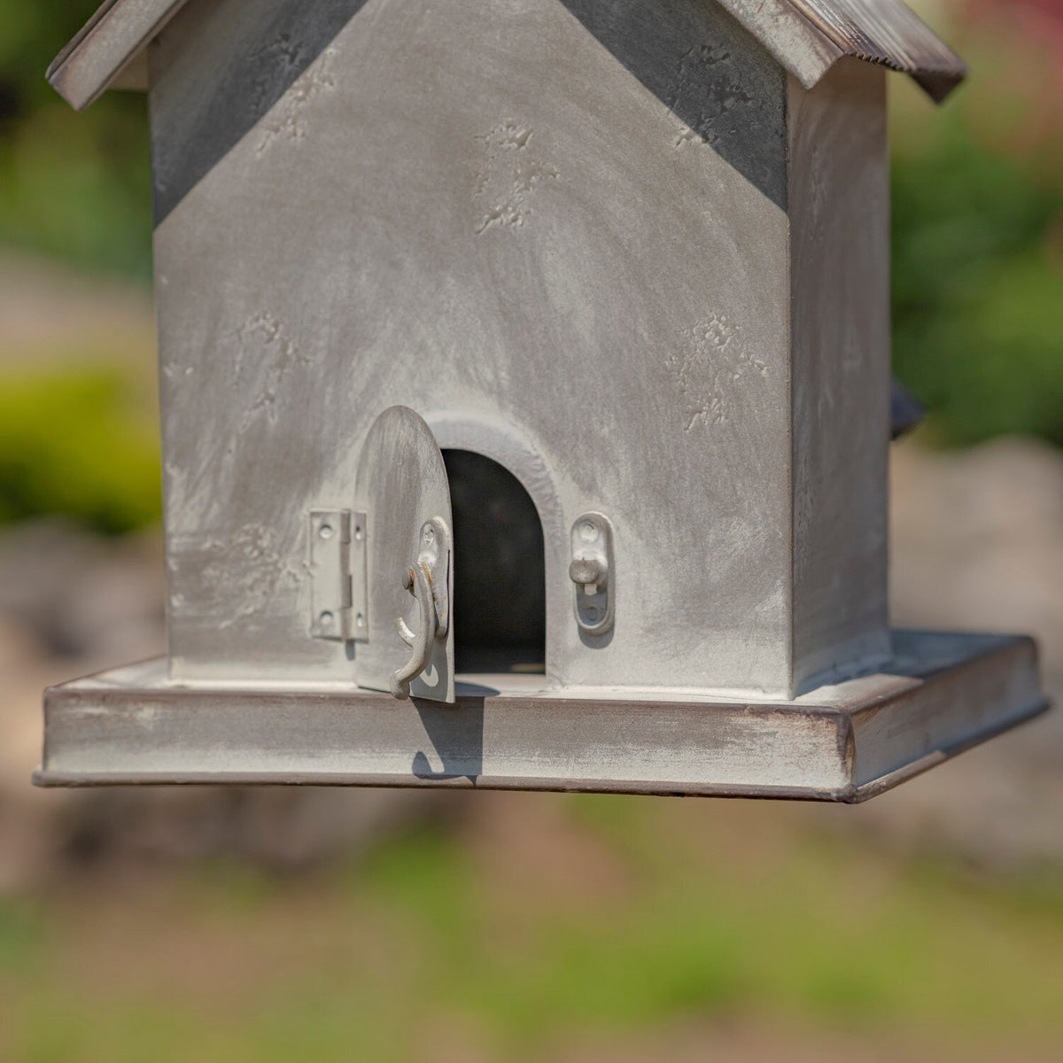 Galvanized Metal Birdhouse Bungalow with 2 openings Unique Bird House