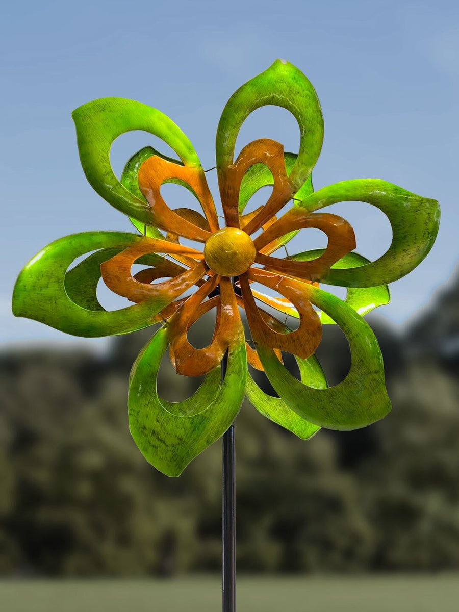 Springtime Kinetic Wind Spinner Green & Gold for Garden
