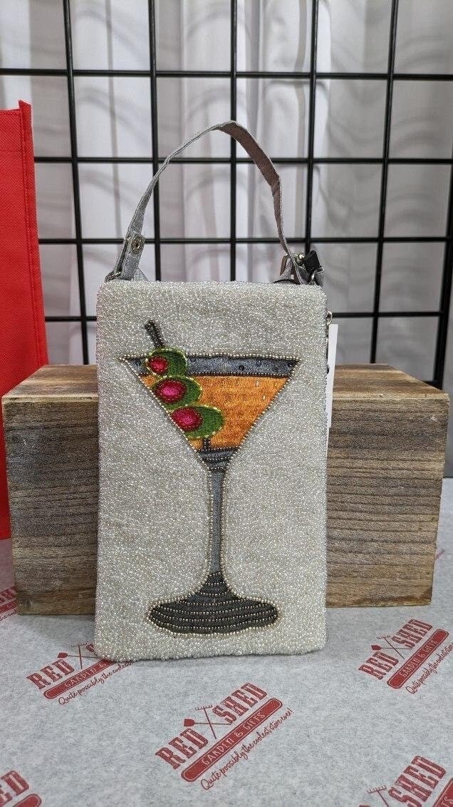 Martini Glass Hand Beaded Fashion Cell Phone Bag Purse Crossbody