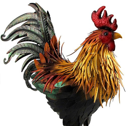 Farm XL Golden Metal Rooster | Animal Statues